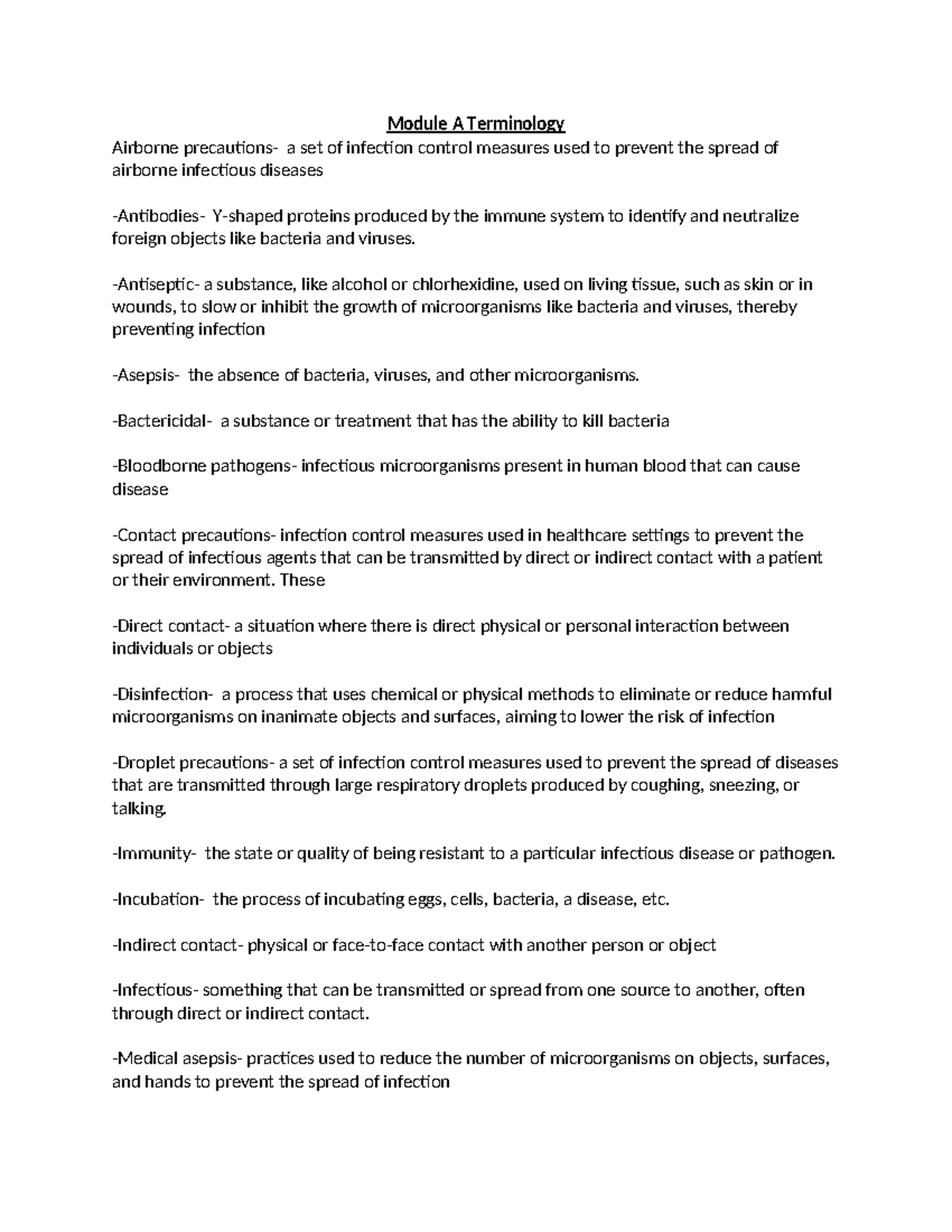 Module A Terminology: Infection Control Measures in Chp 33 - Studocu
