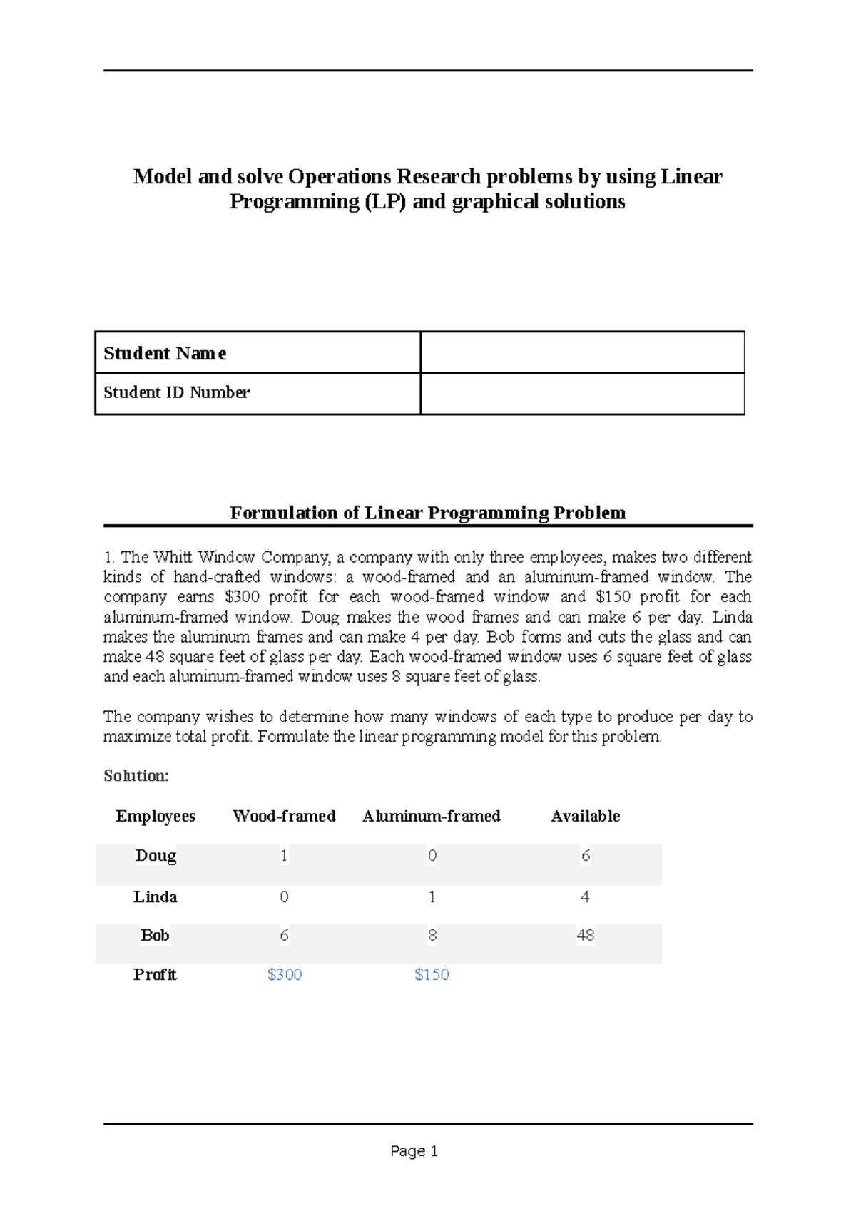 Assignment 2 CLO2 - Formulating Linear Programming Models - Studocu