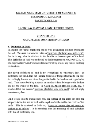 Land law - BRIEF NOTES ON LAND LAW LECTURES, CASES AND STATUTORY ...