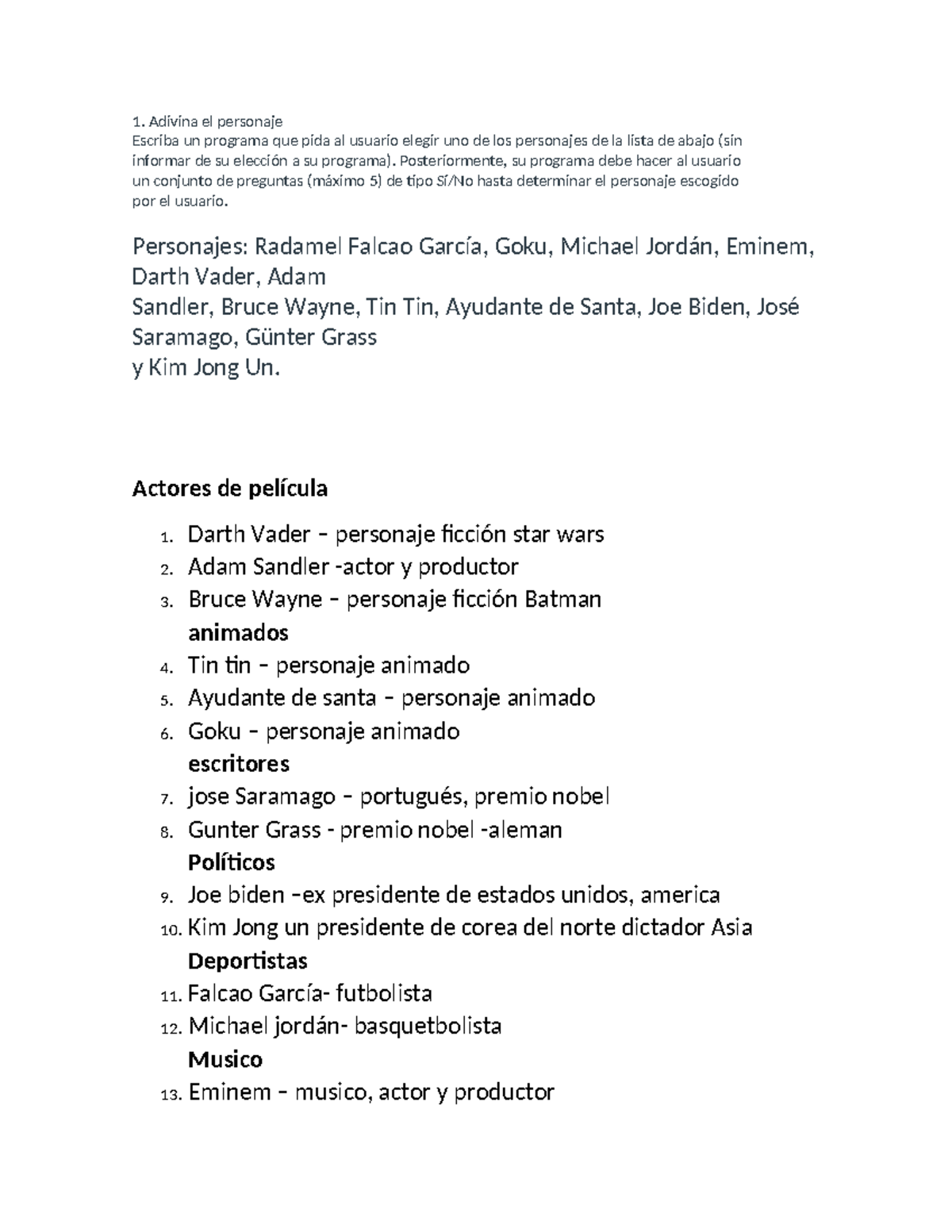 Preguntas de Programación para Adivinar Personajes en Python - Studocu