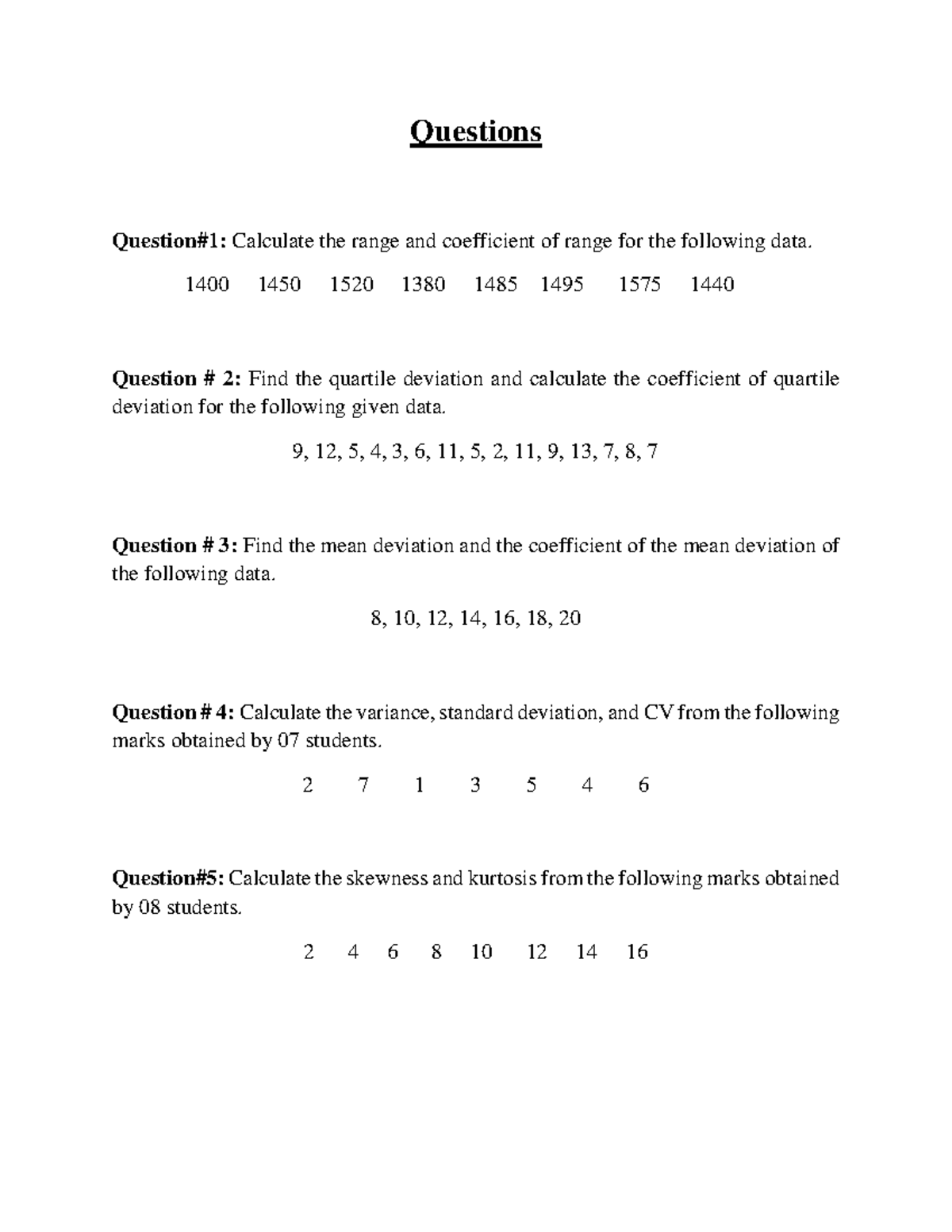 Stats 2 - Lecture Notes on Range, Deviation, Variance, and Skewness ...