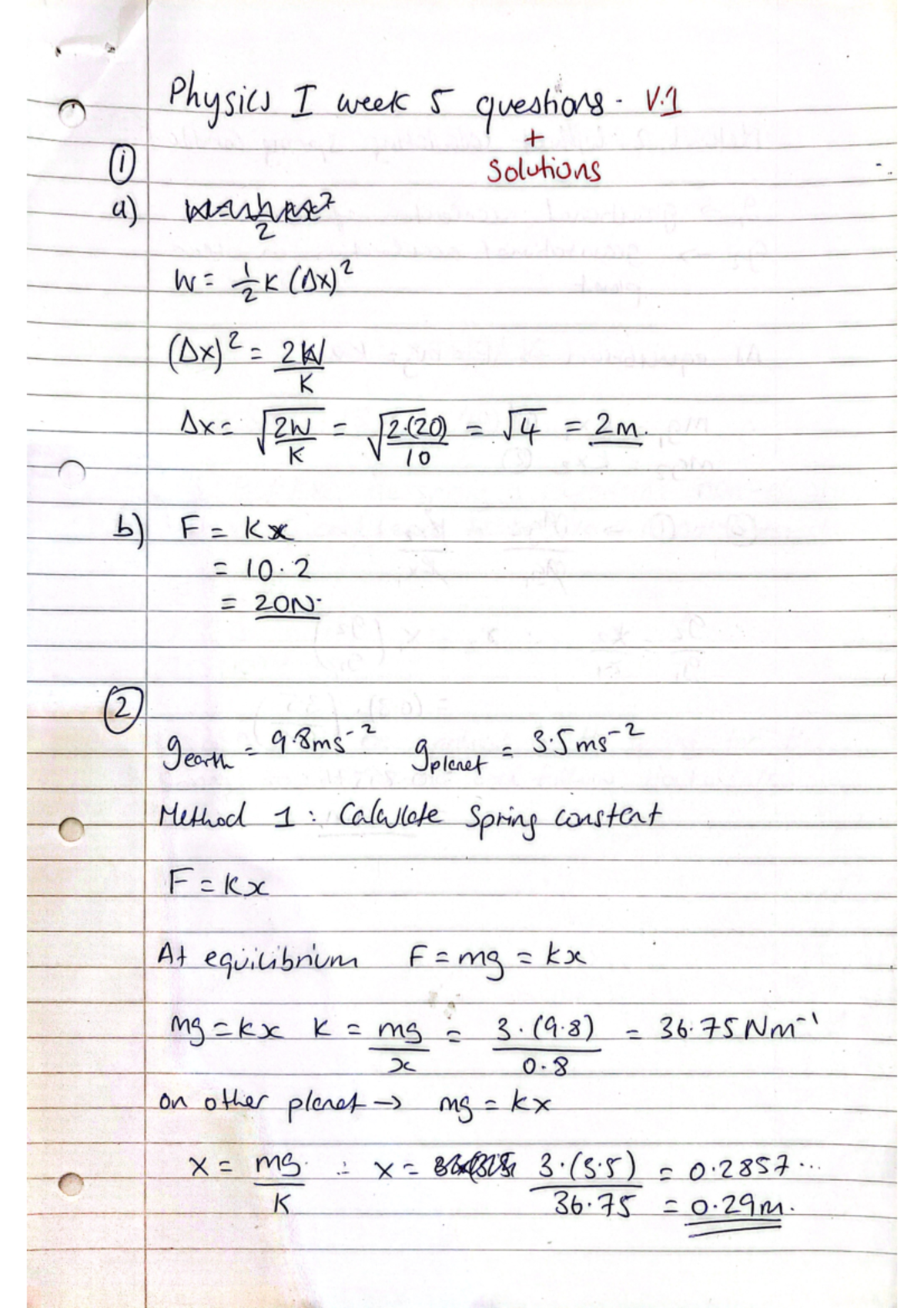 Physics 1 Formative Sheet 5 Solutions - Physics I week 5 questions V I ...