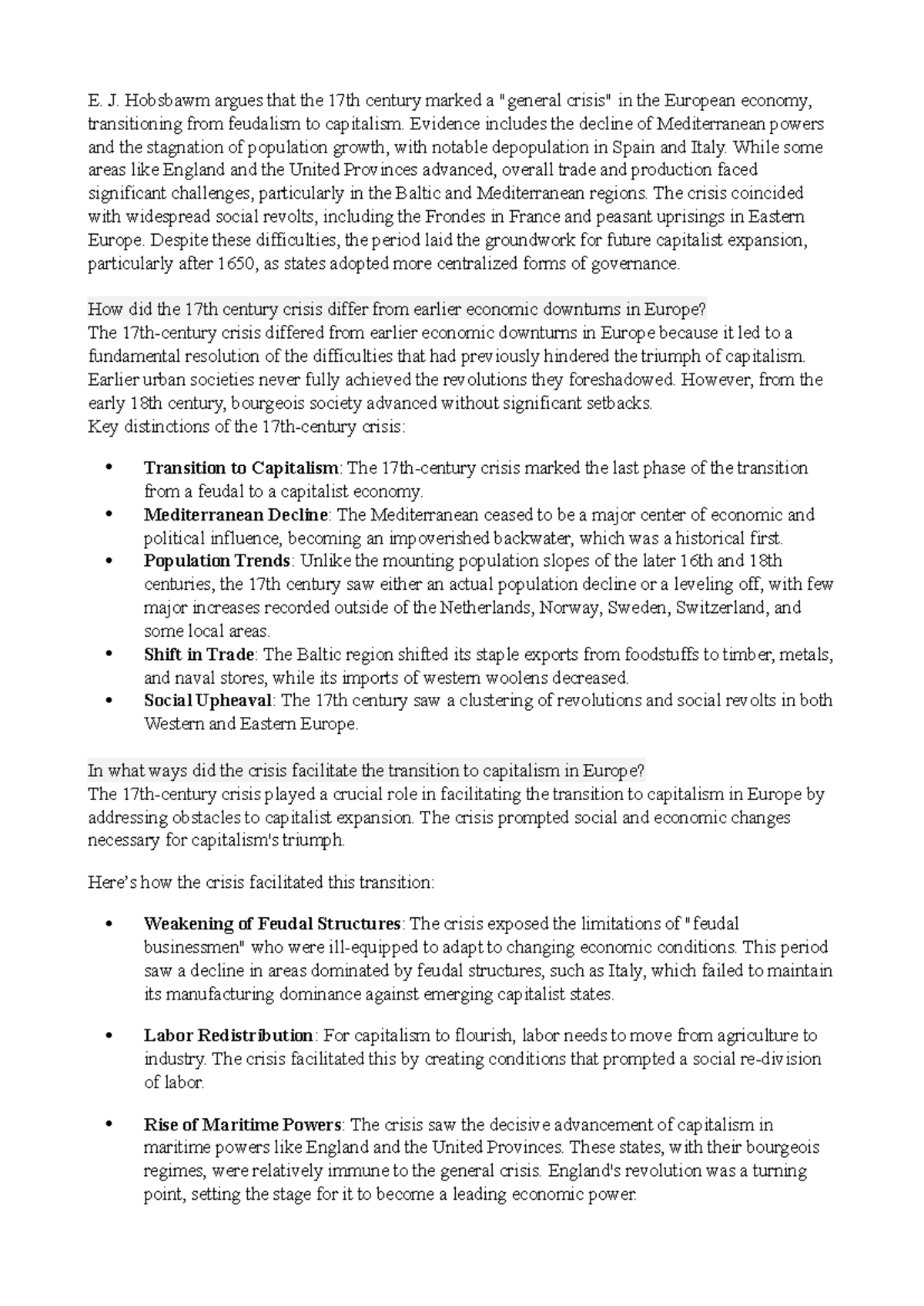 The 17th Century Crisis in Europe: Transition from Feudalism to ...