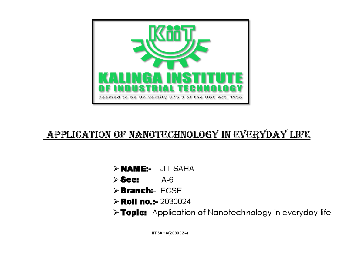 Application of Nanotechnology in Everyday life - ApplicAtion of ...