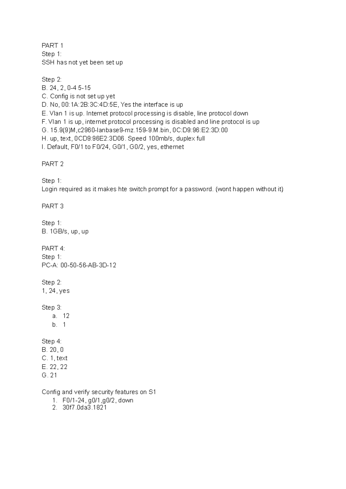 Lab 7: Config & Verify Security Features on S1 - Routing & Switches ...