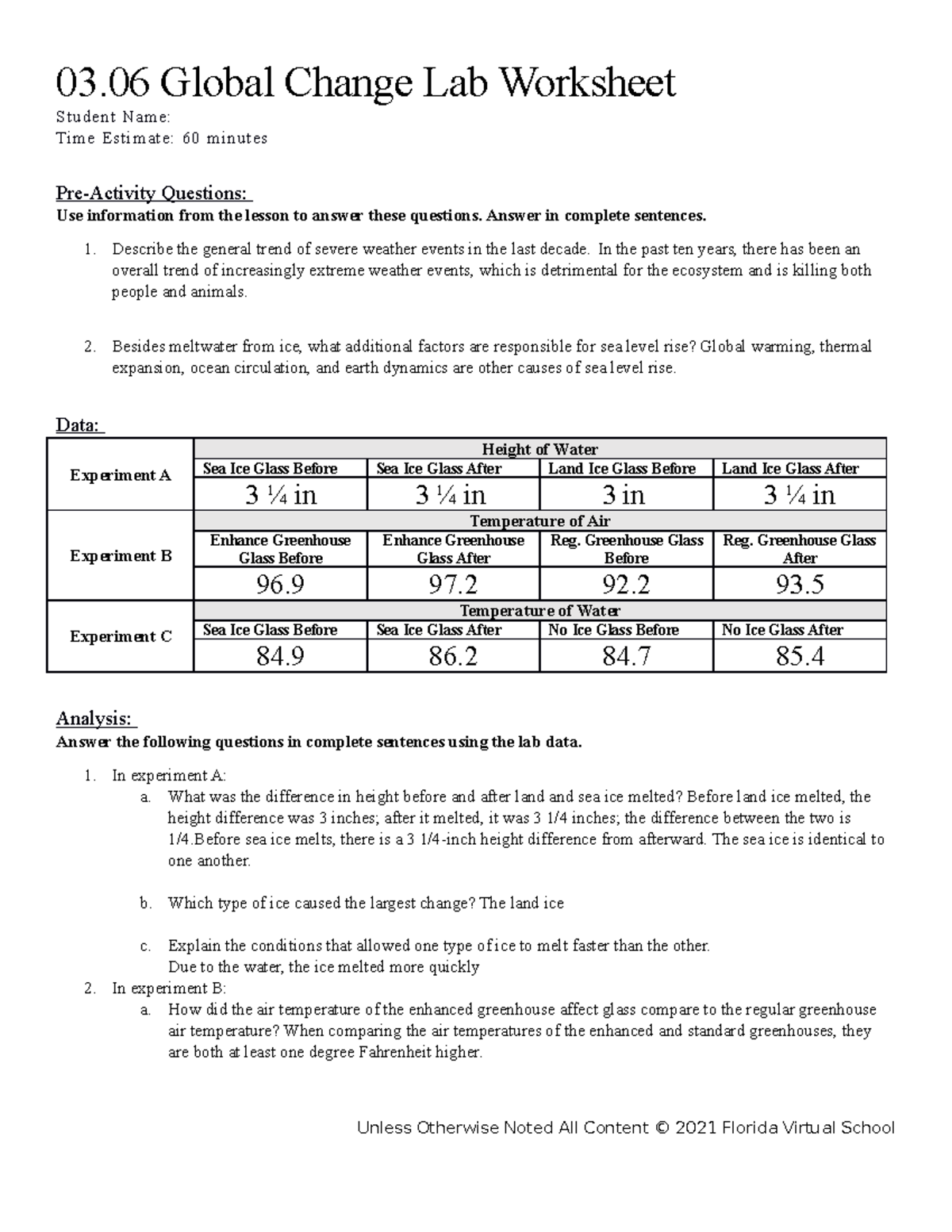 03 06 lab worksheet - science - 03 Global Change Lab Worksheet Student ...