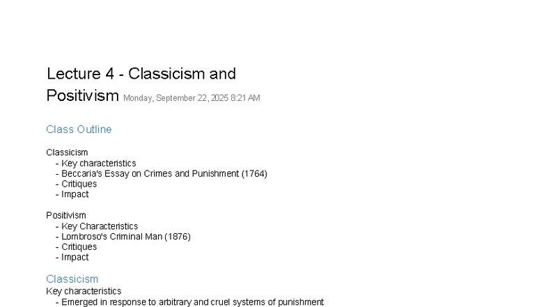 Lecture 4: Classicism and Positivism Overview and Key Concepts - Studocu