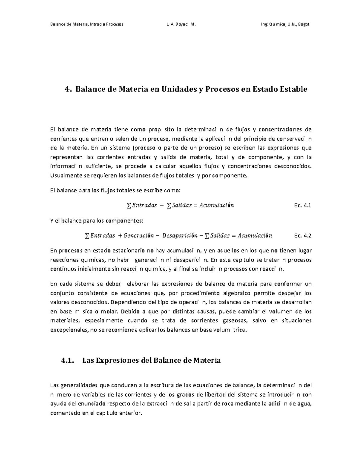Balance de Materia en Unidades y Procesos en Estado Estable 4 - 4 ...