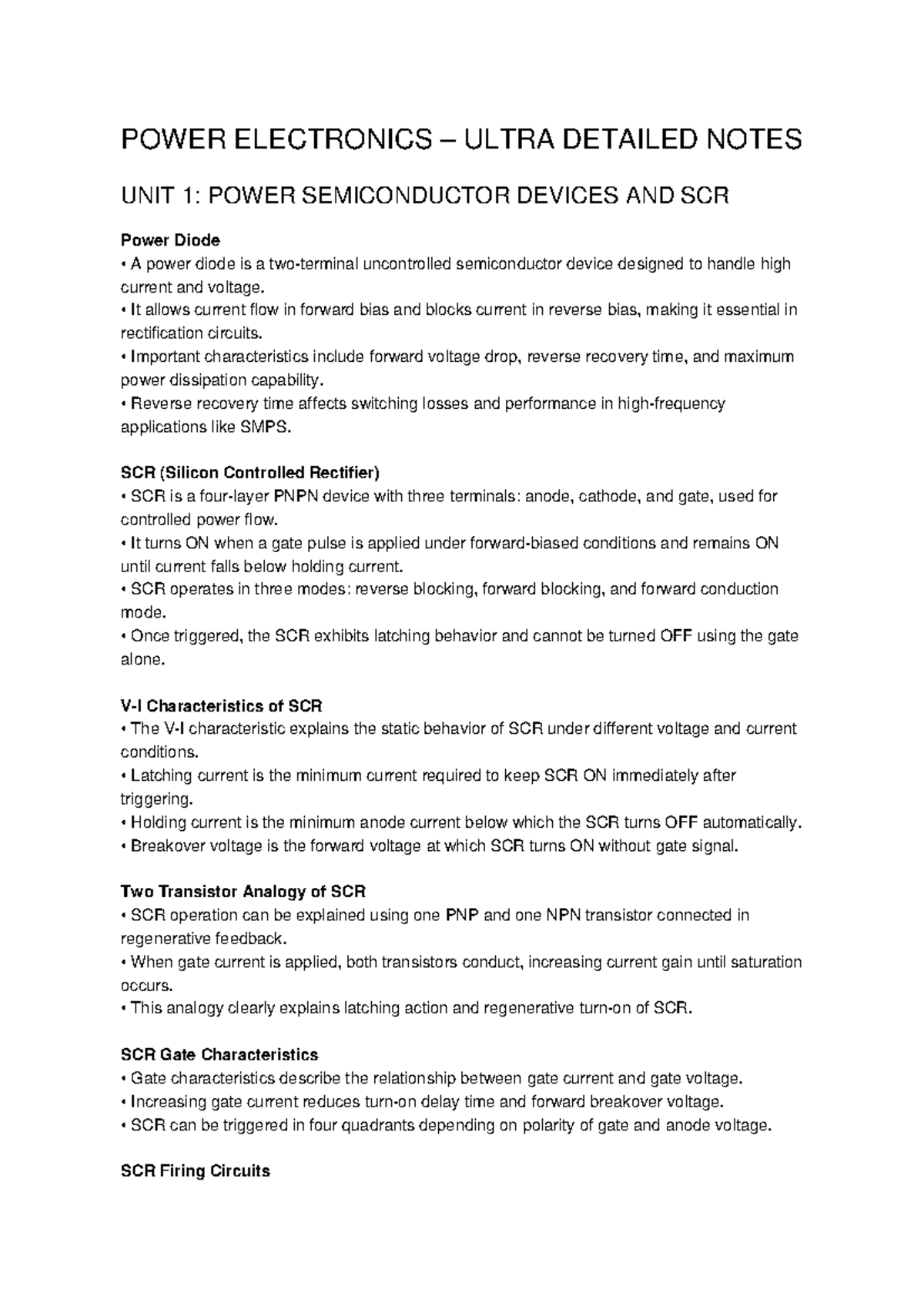 Power Electronics Detailed Notes (Unit 1): Power Semiconductor Devices ...