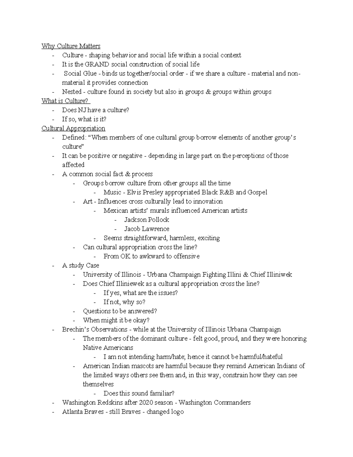 Sociology Lecture V: Understanding Culture and Appropriation - Studocu