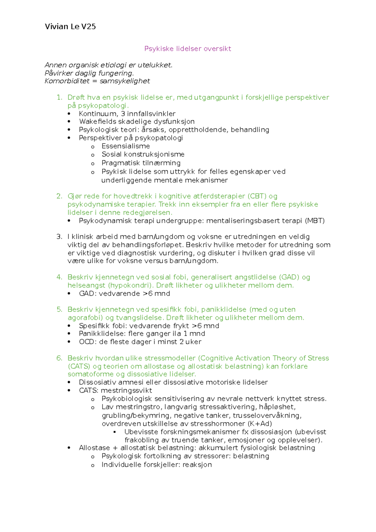 Psykiske lidelser V25: Oversikt over etiologi, behandling og diagnoser ...