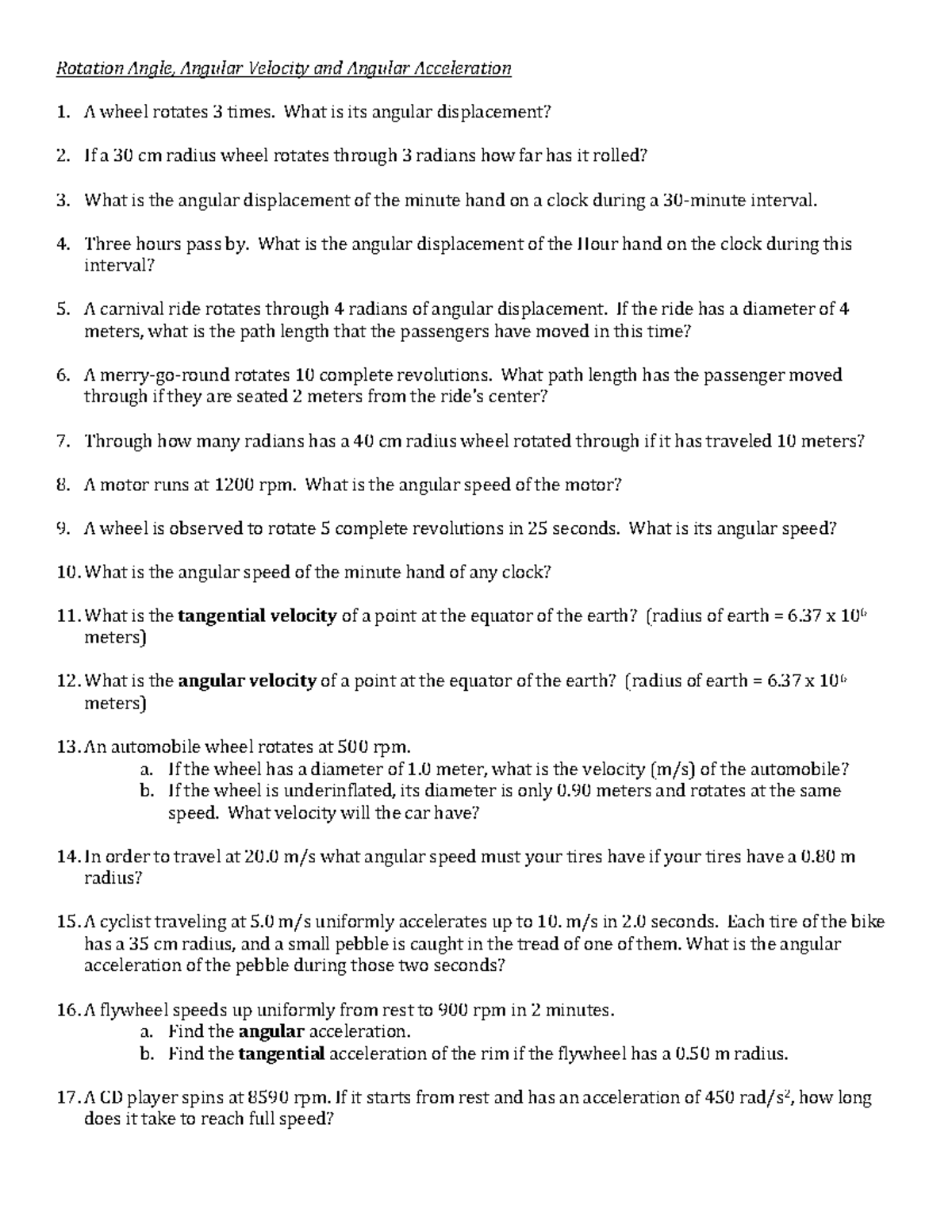 Rotational Kinematics: Angular Displacement, Velocity & Acceleration - Studocu