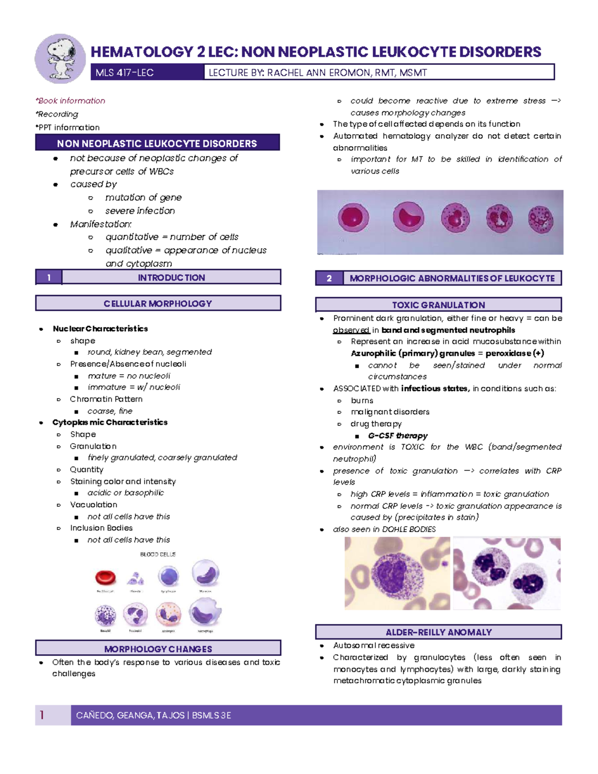 HEMATOLOGY 2 LEC: NON NEOPLASTIC LEUKOCYTE DISORDERS - UPDATED NOTES ...