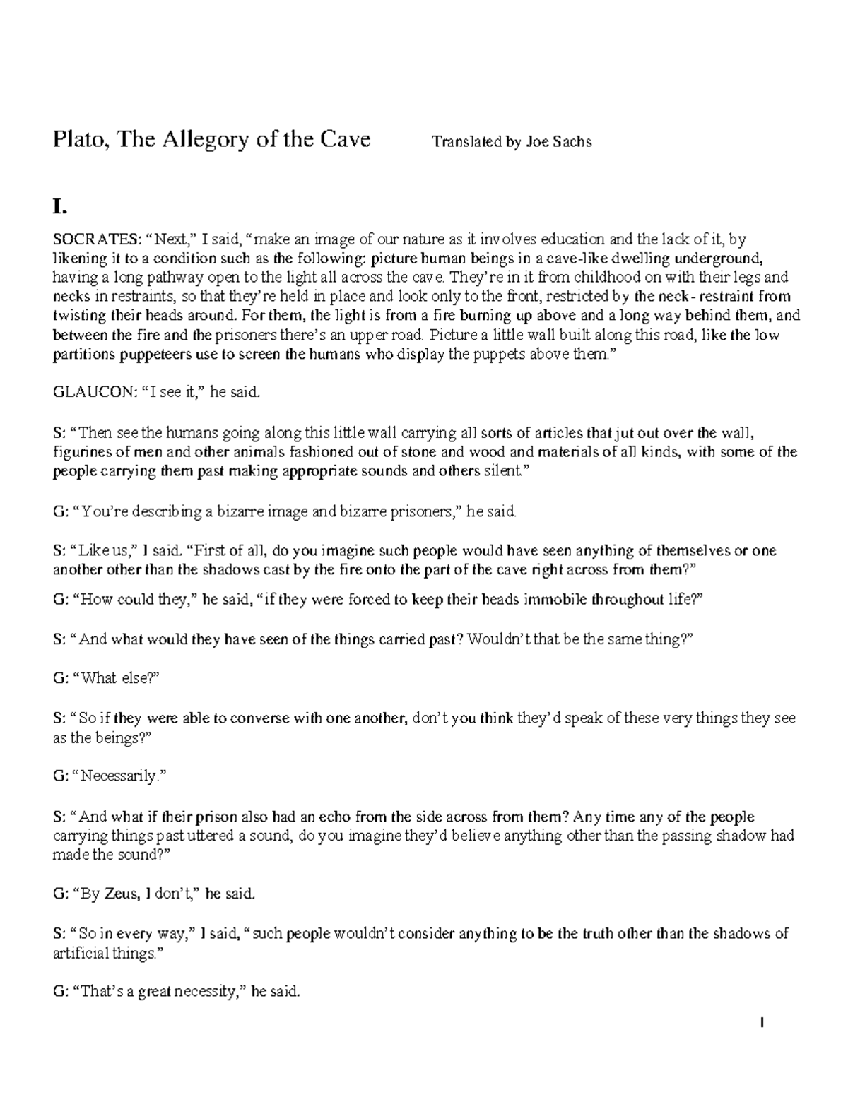 Allegory of the Cave - Analysis & Reflection Questions - Studocu