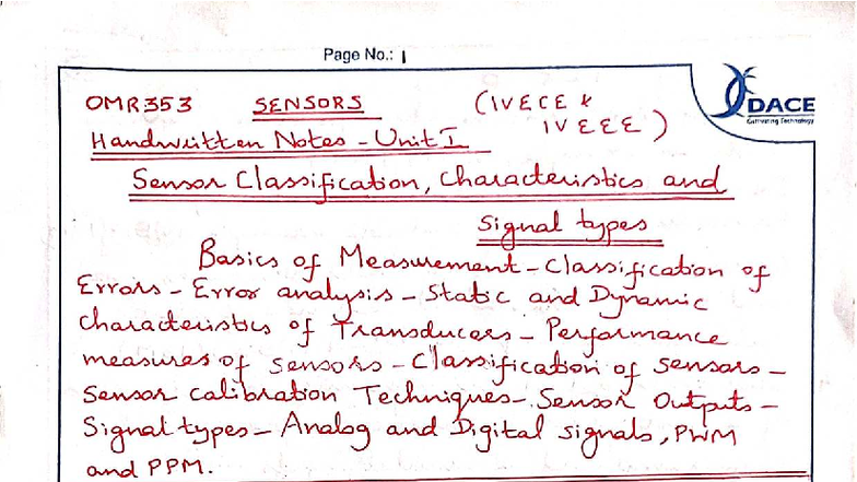 OMR353 Sensors: Handwritten Notes on Sensor Classification and ...