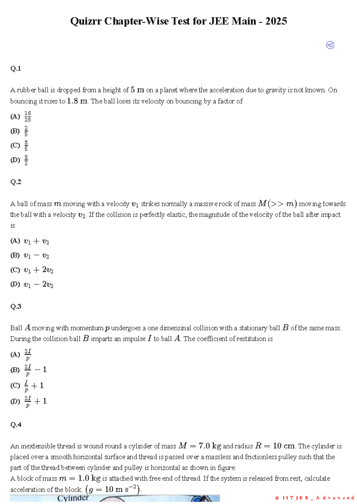 Rotational Motion - Quiz for JEE Main 2025 - Studocu