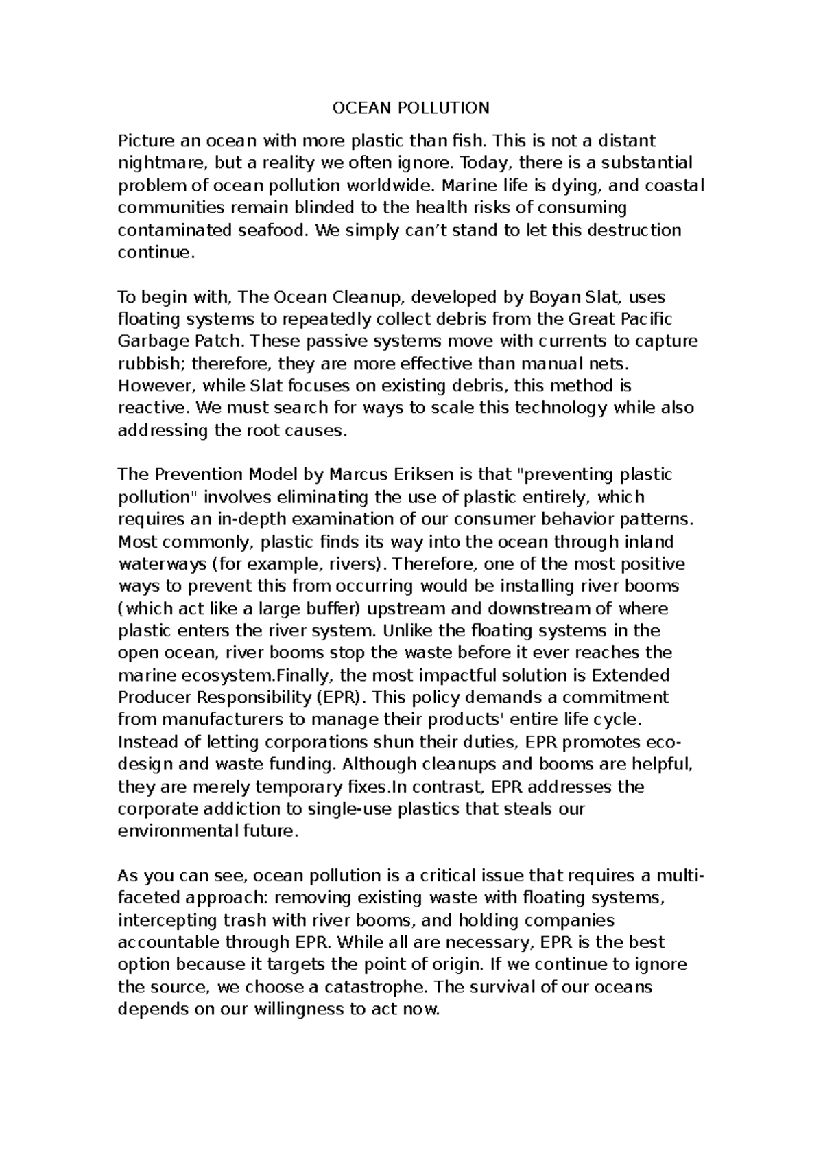 OCEAN POLLUTION: Addressing the Crisis and Solutions (Draft) - Studocu