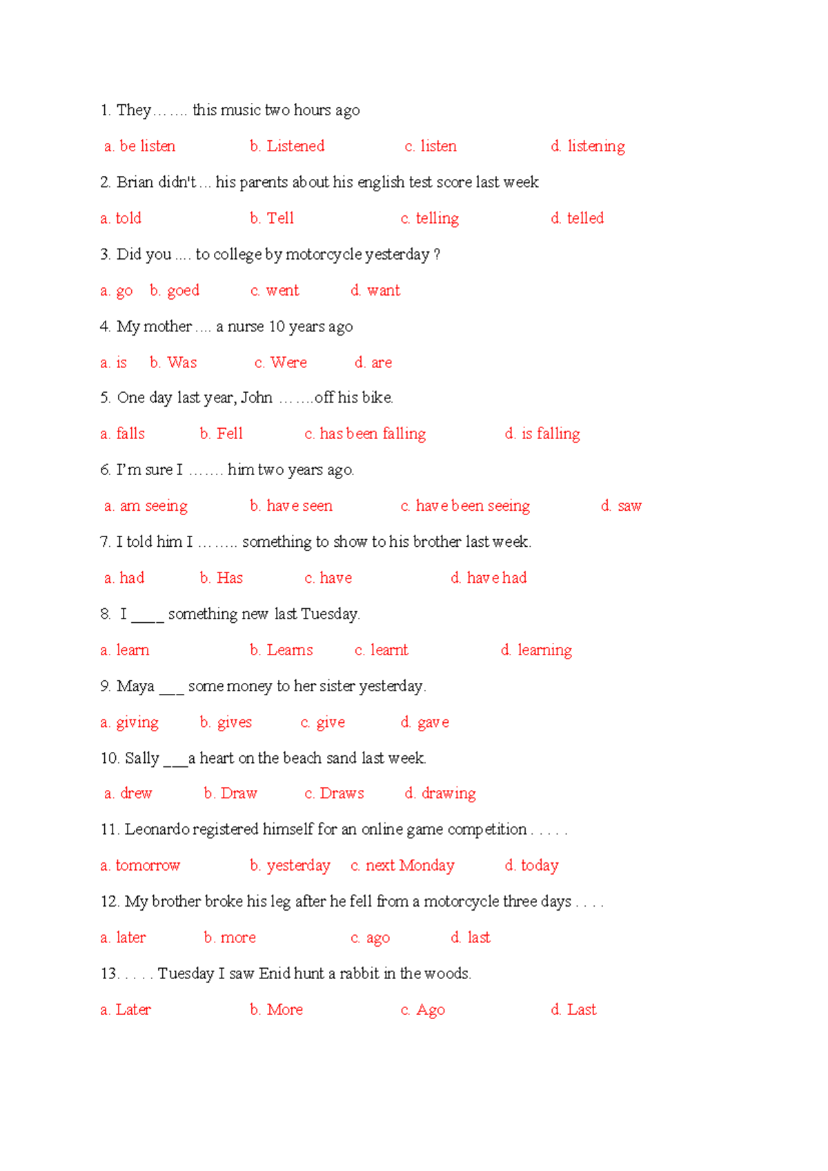 40 Contoh Soal Simple Past Tense (ENG101) - Studocu