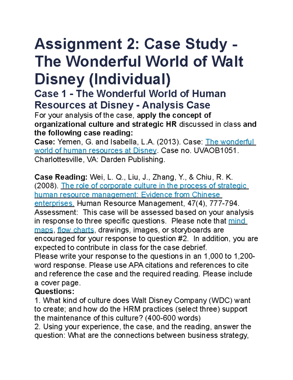 Assignment 2: Case Study - Disney's HR Culture Analysis (WDC 2023 ...