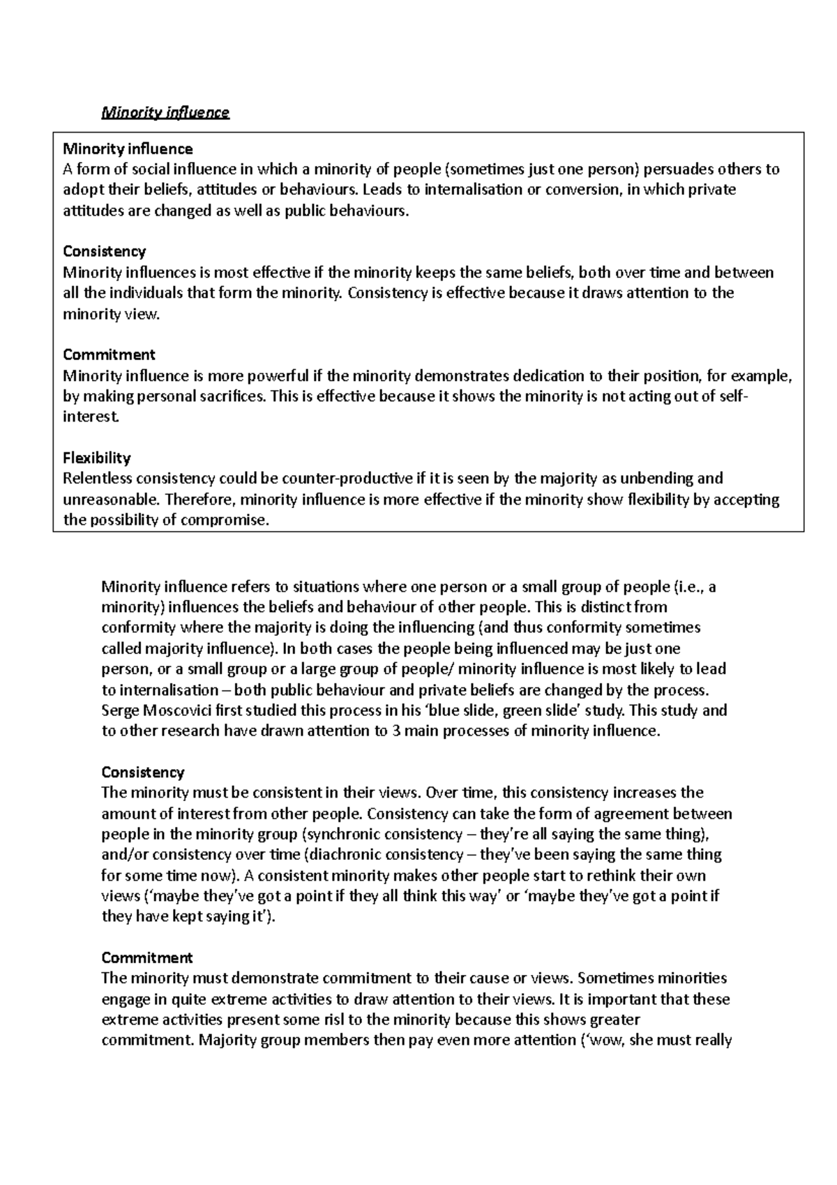 Understanding Minority Influence: Processes & Evaluation in Social ...
