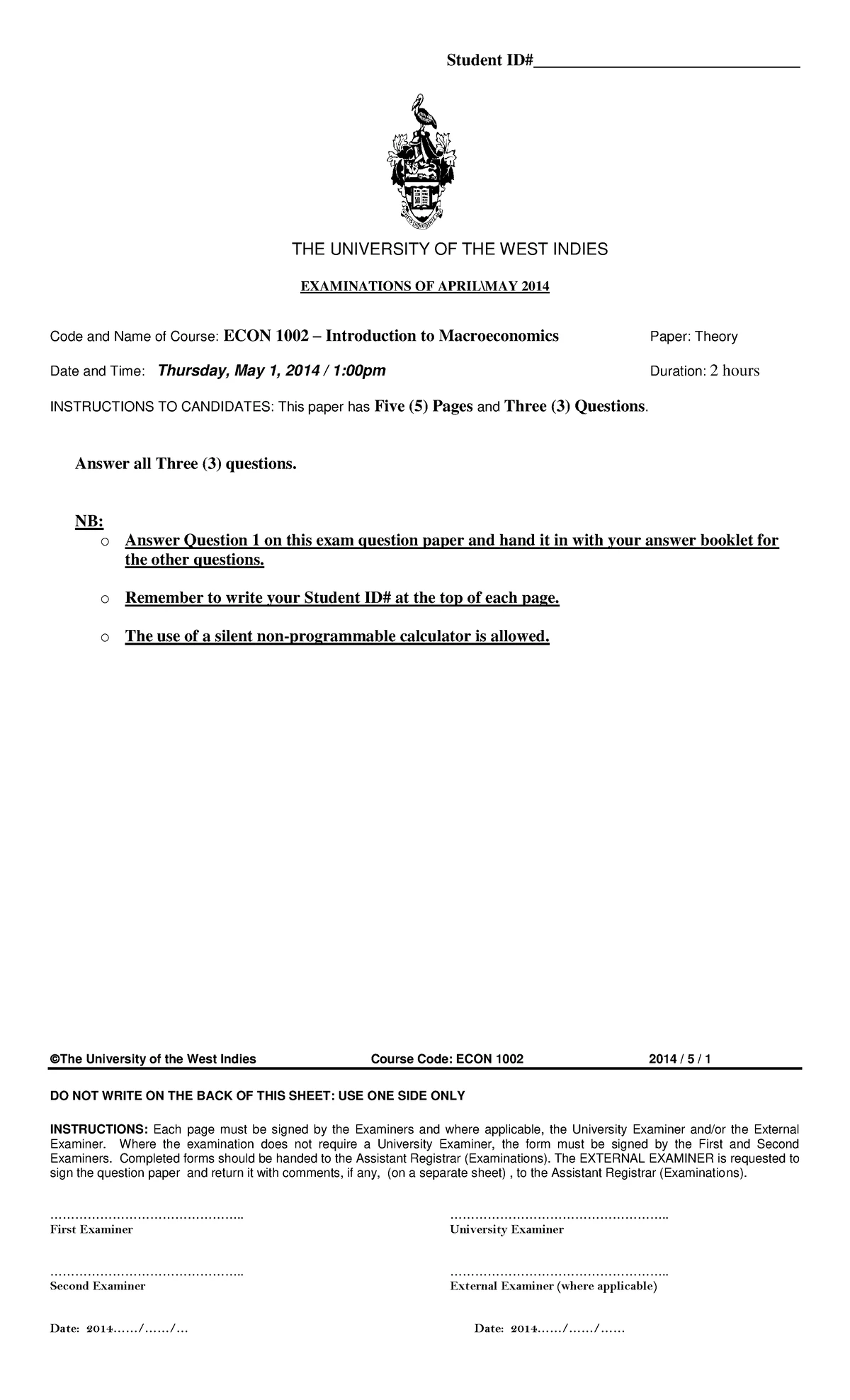 ECON 1002: Introduction to Economics Final Exam Questions & Guidelines ...
