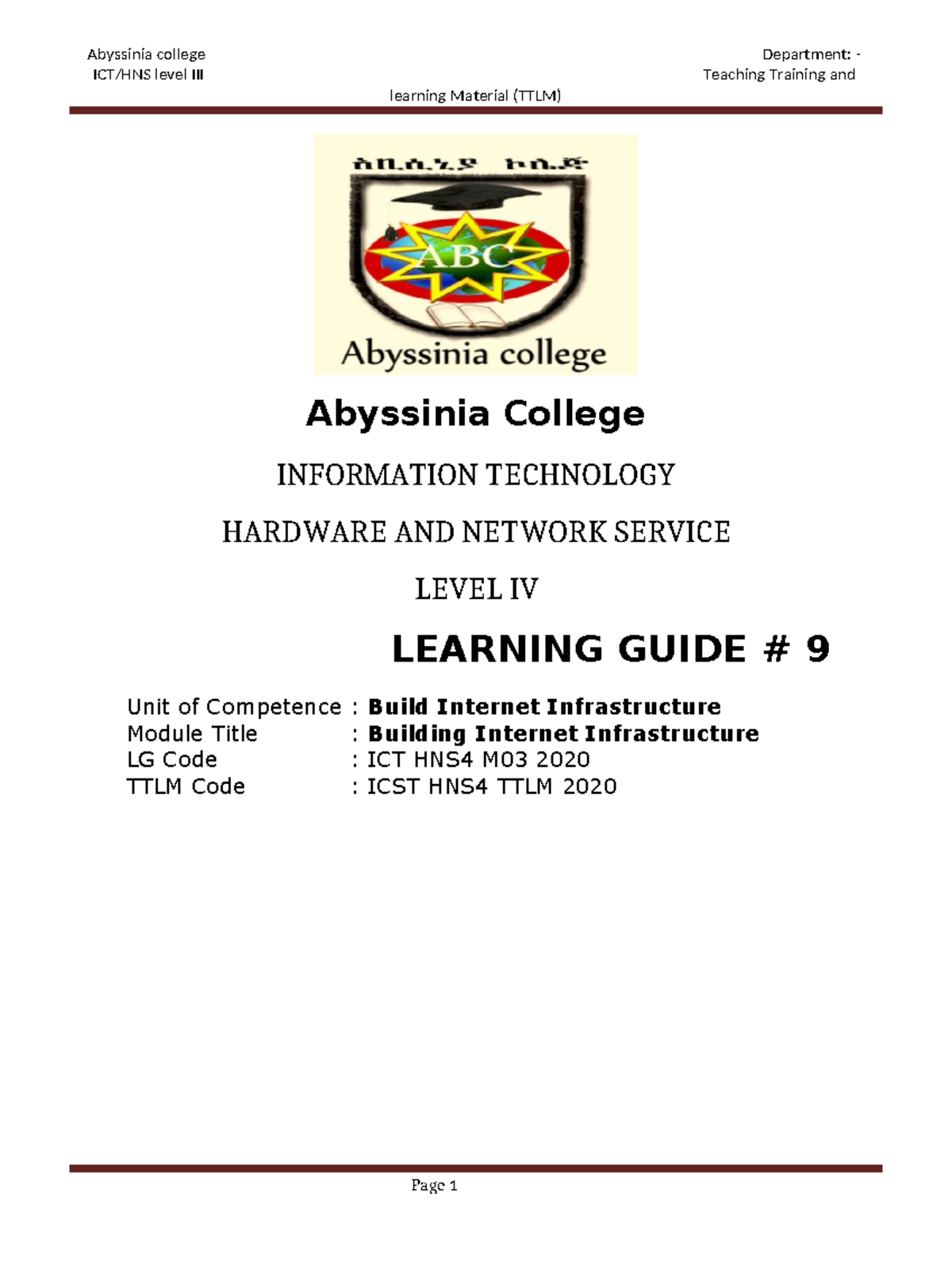 Building Internet Infrastructure: ICT HNS4 M03 Learning Guide 9 - Studocu