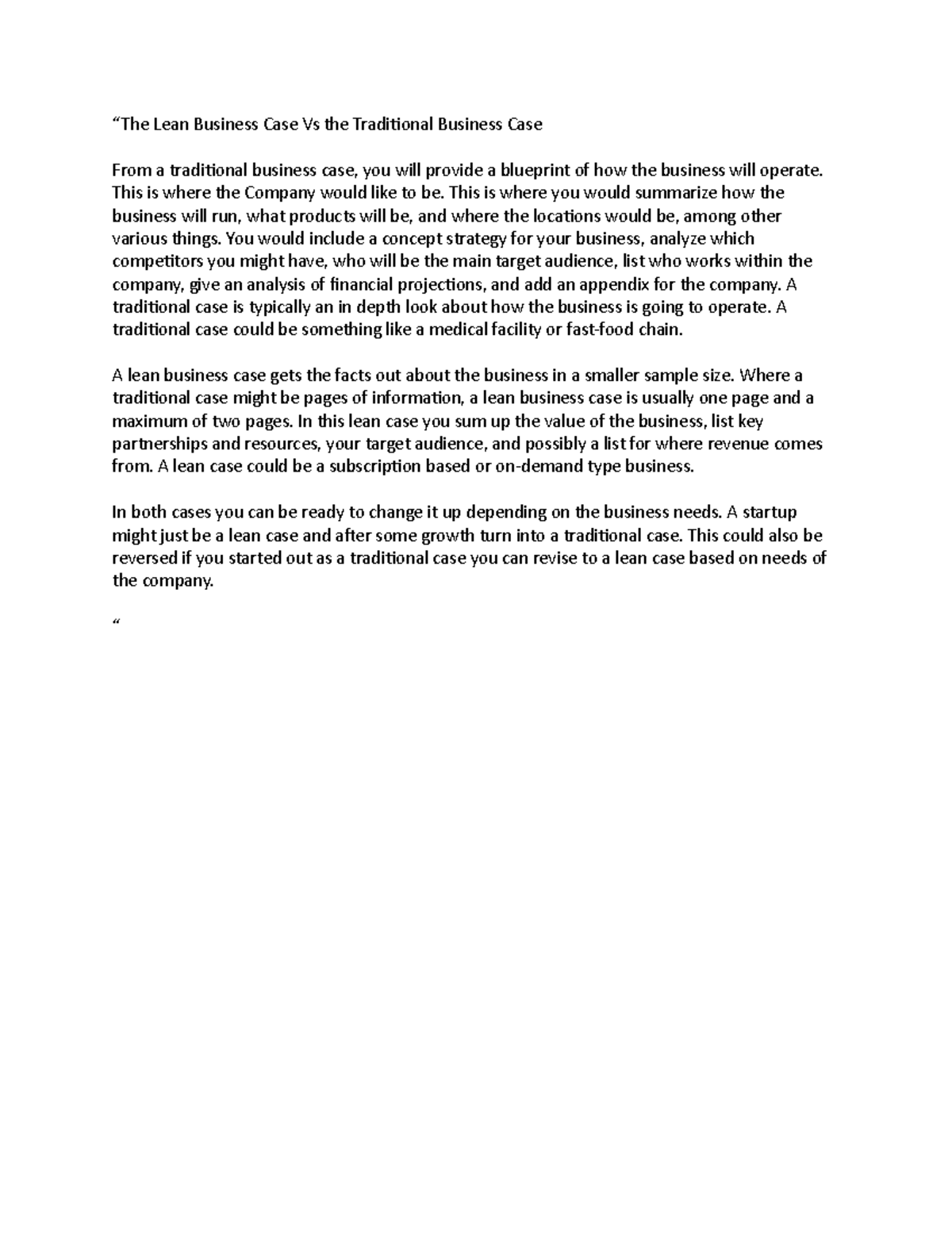 Introduction to Agile 1 - “The Lean Business Case Vs the Traditional ...