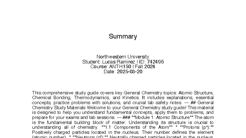 ANTH150 Fall 2024 General Chemistry Study Guide & Notes - Studocu