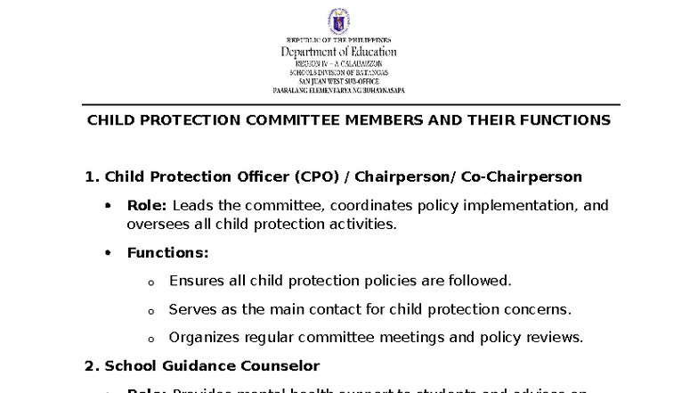 CPC Members & Their Functions: Roles in Child Protection - Studocu