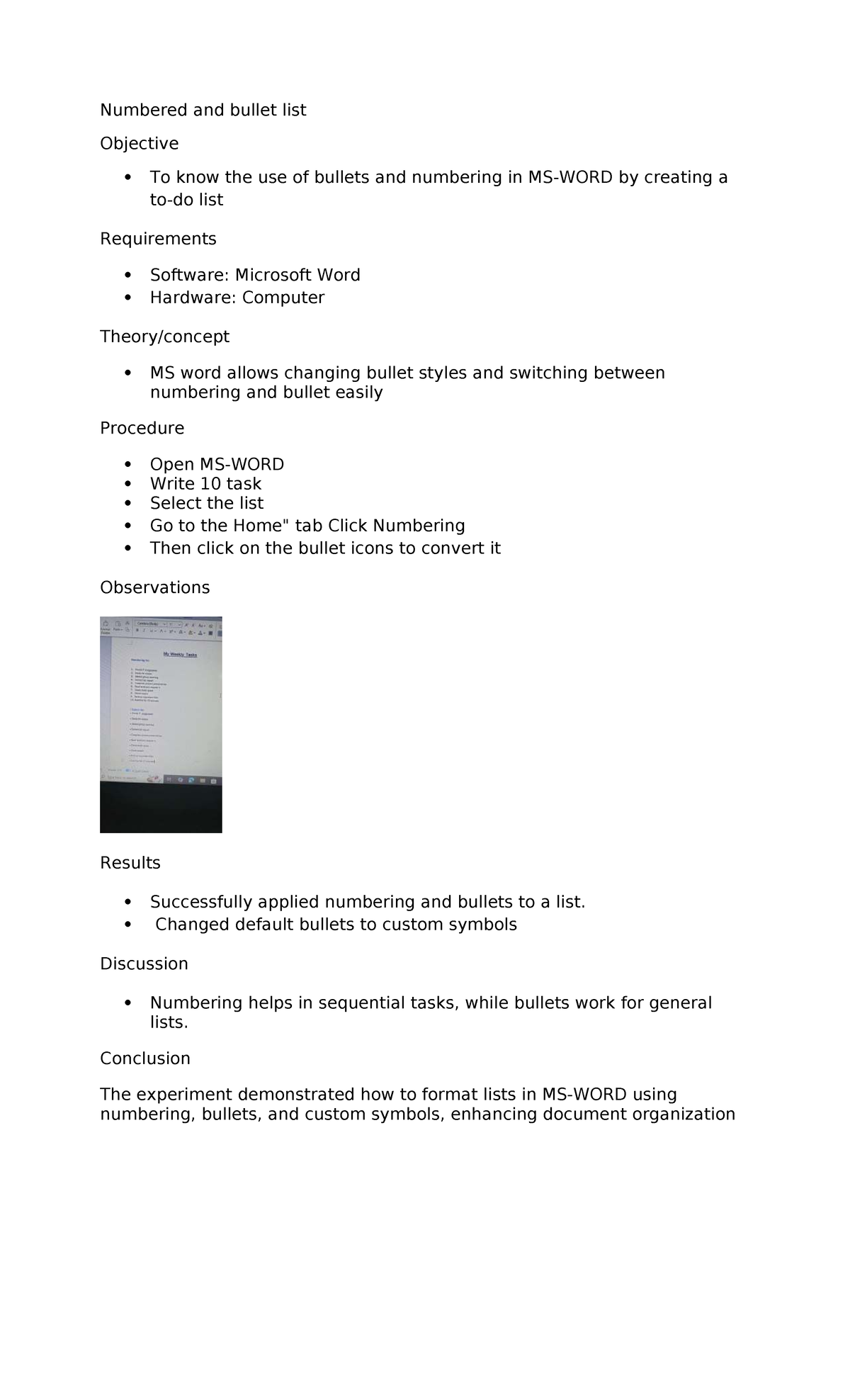 MS Word & Excel Formatting Techniques: Lab Report on Lists & Tables - Studocu