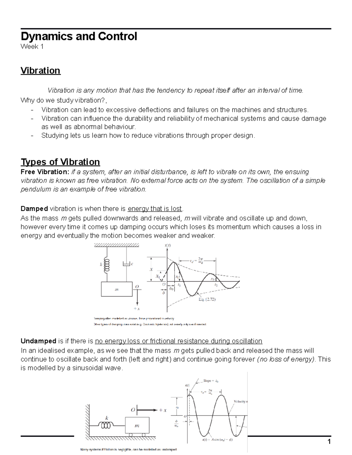 Week 1 - Dynamics and Control Lecture Notes on Vibration Concepts - Studocu