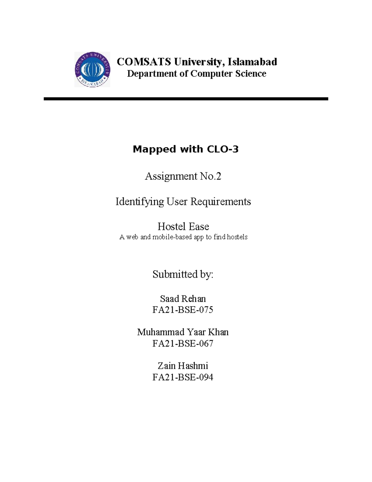 SRE Assignment 2: User Requirements for Hostel Ease Web & App - Studocu