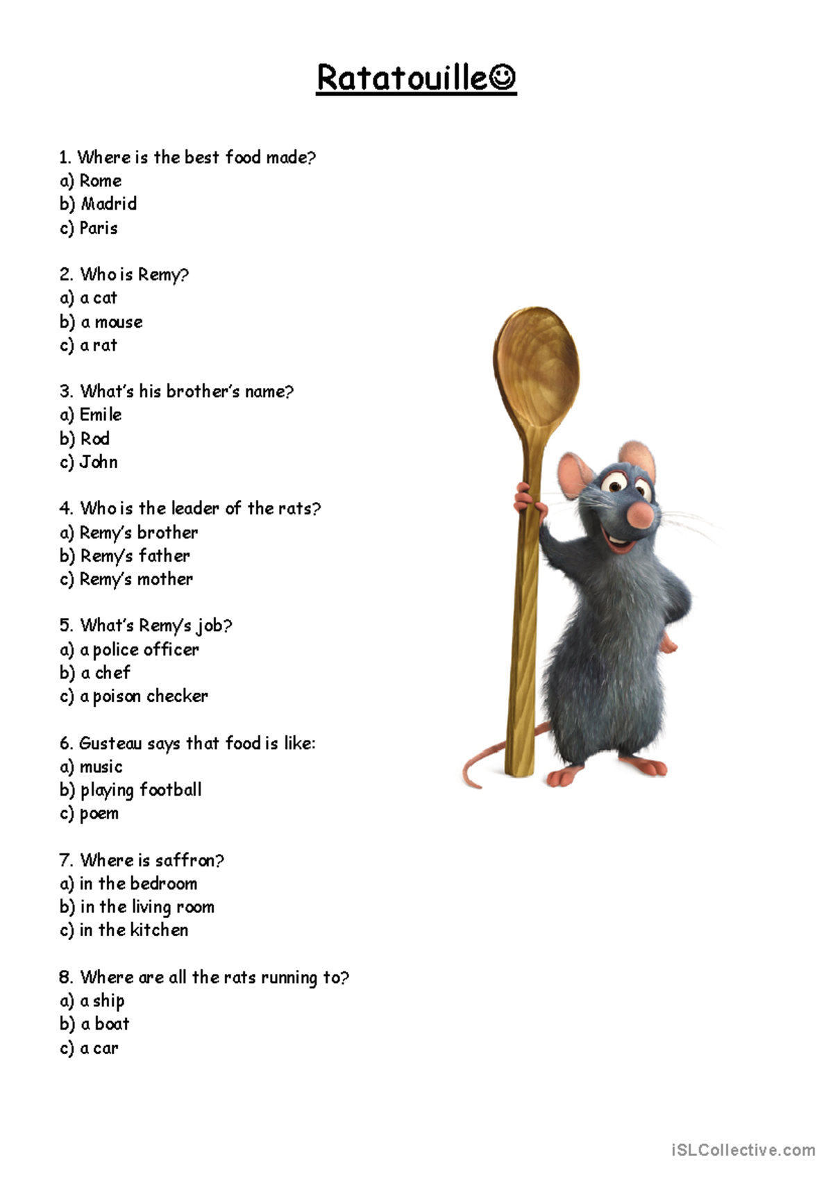 Ratatouille Quiz Questions and Answers - DVHSDIU - Studocu