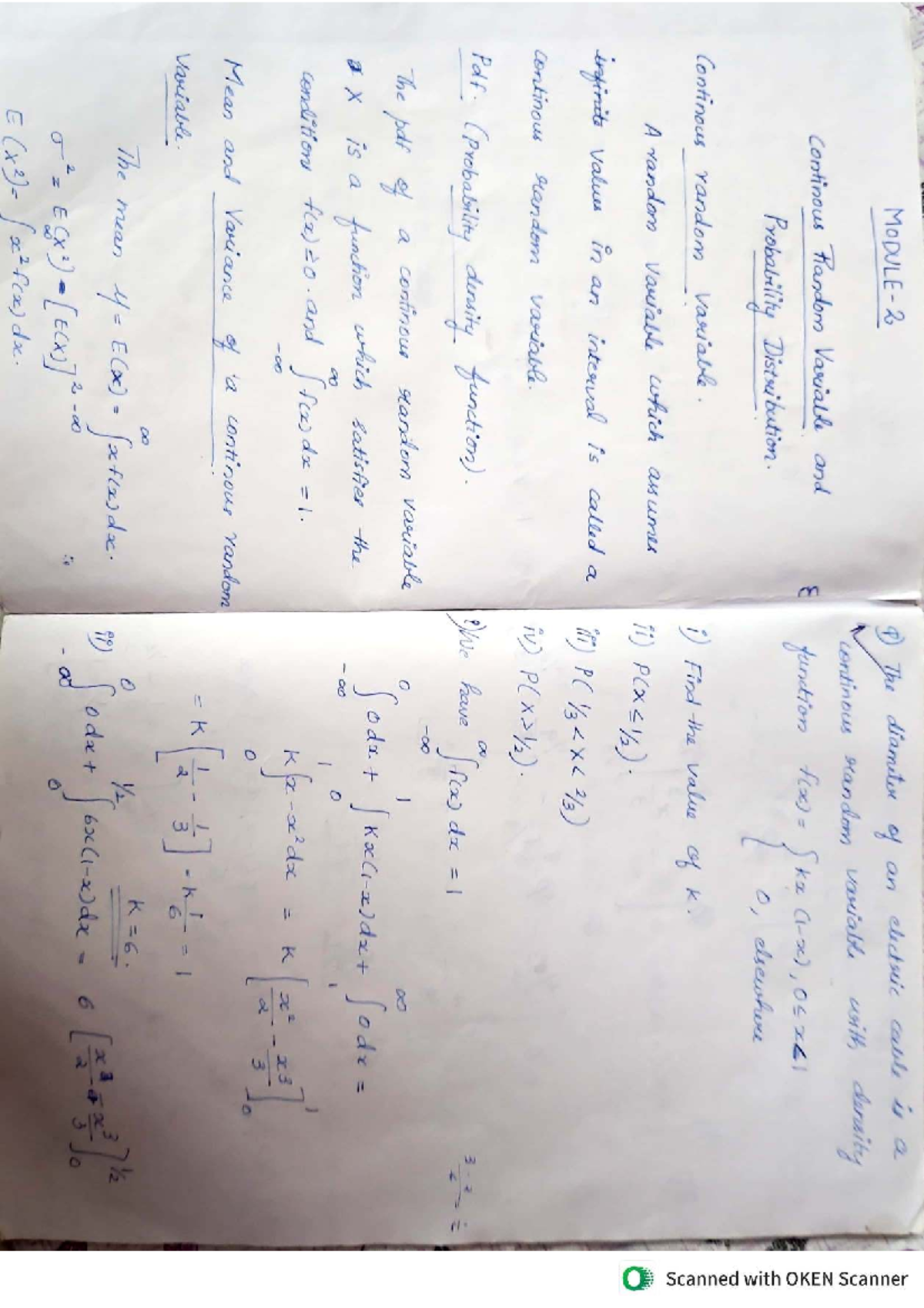 Continuous Random Variables and Probability Distributions (Module-2 S4 ...