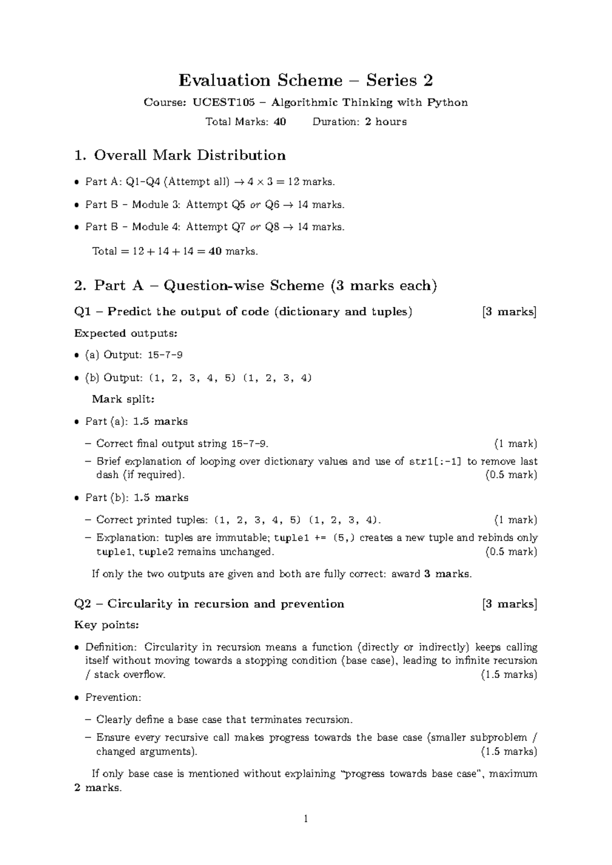 UCEST105 Algorithmic Thinking with Python: Evaluation Scheme Series 2 - Studocu