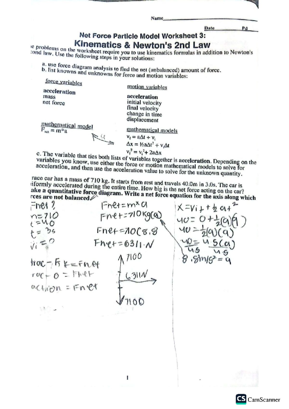 Worksheet 3: Kinematics & Net Force Problems (10726) - Studocu