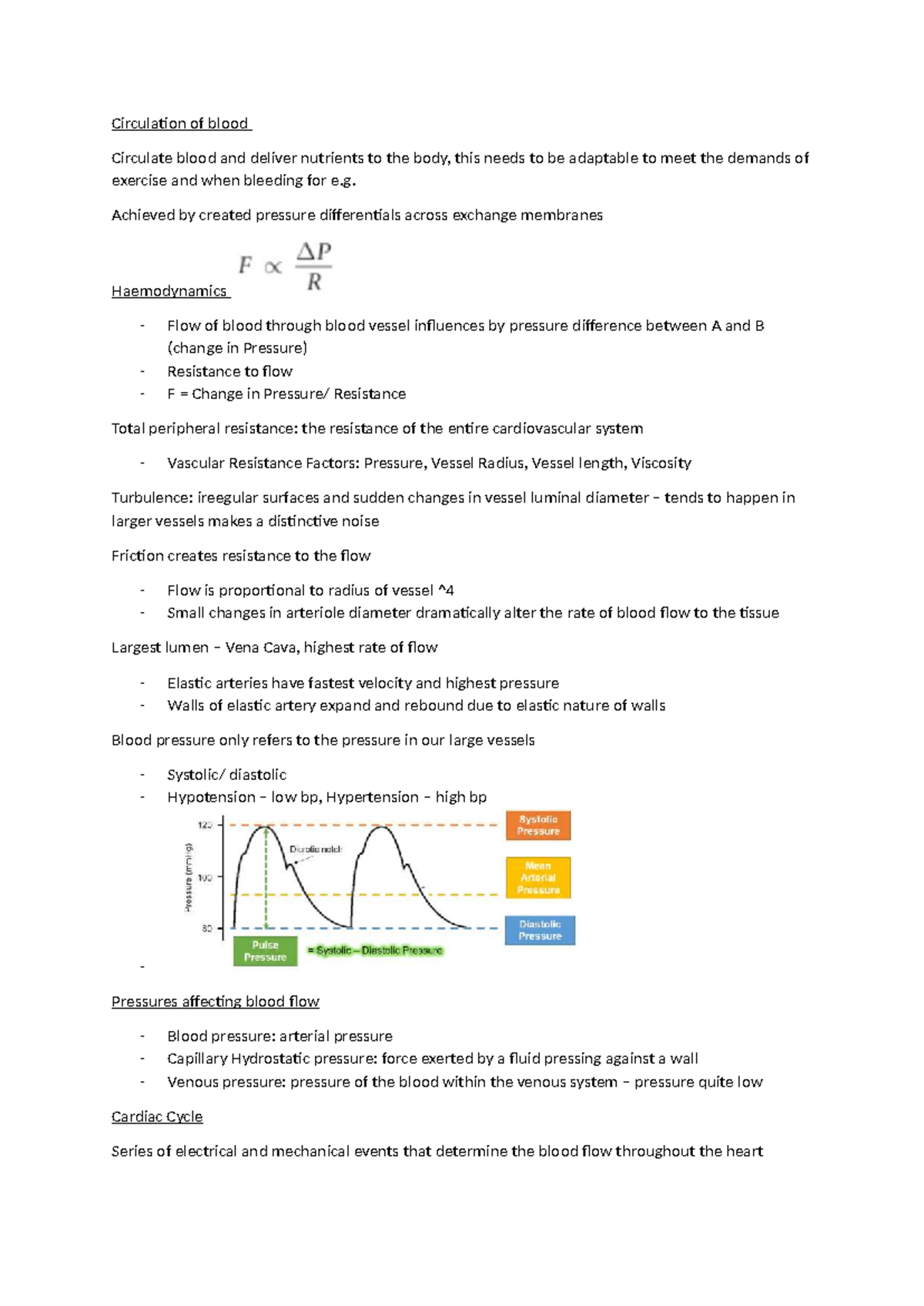 Circulation of Blood: Haemodynamics and Cardiac Cycle Overview - Studocu