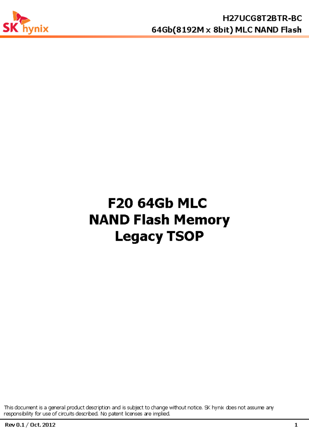 64Gb MLC NAND Flash Memory Datasheet H27UCG8T2BTR-BC Rev 0.1 - Studocu