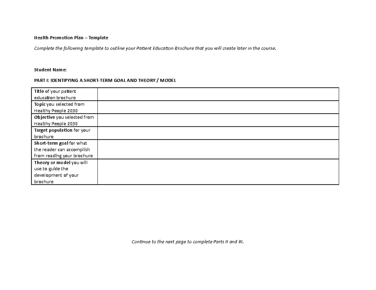 Health Promotion Plan Template-2 - Health Promotion Plan – Template ...