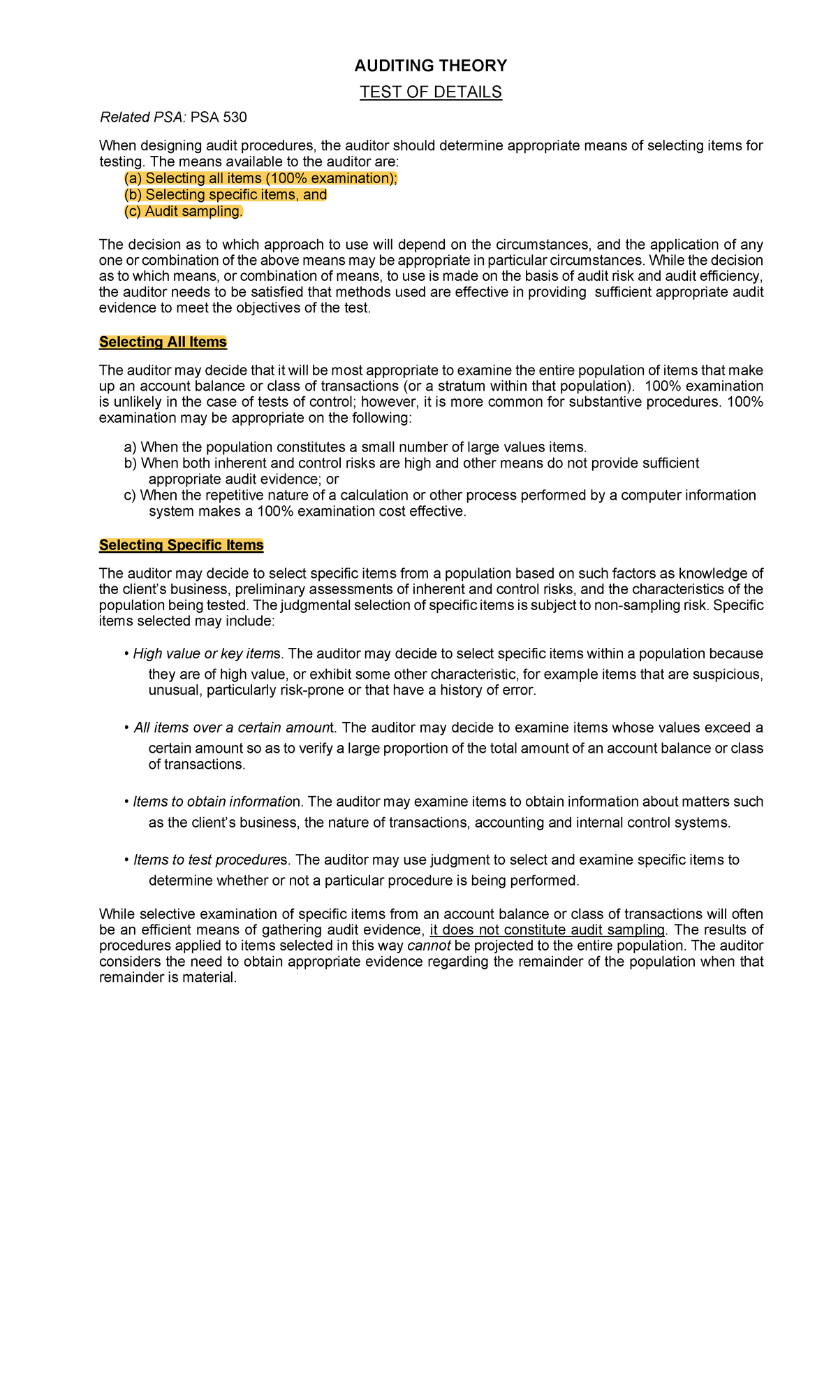 Test of Details Sampling - Theory - AUDITING THEORY TEST OF DETAILS ...