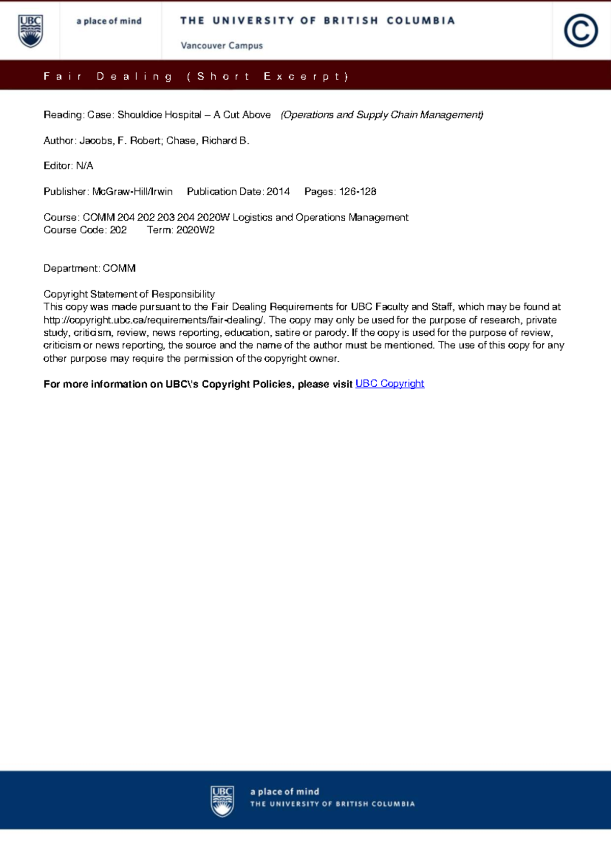 Shouldice Hospital Case Study: Operations & Capacity Analysis (COMM 204 ...