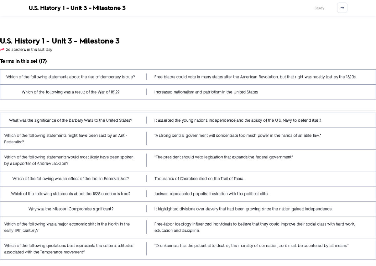 U.S. History 1 - Unit 3 - Milestone 3 - Home Textbook solutions Your ...