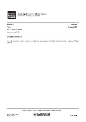 CAIE 8 Practice Test Science Paper 1 2 MS Final - 0893/01 Checkpoint ...