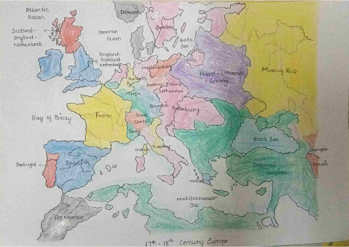 Europe Map: 17th-18th Century Overview of Key Regions - Studocu