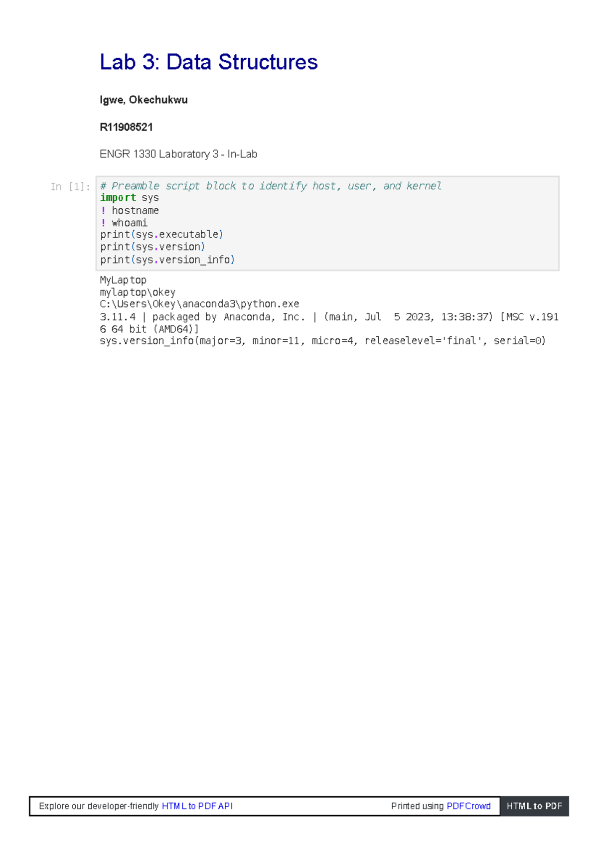 Lab 3: Data Structures Overview and Exercises - ENGR 1330 - Studocu