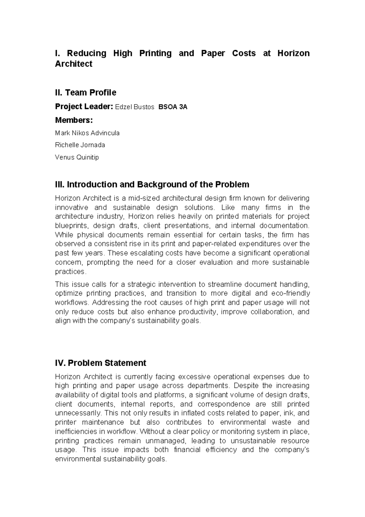 BSOA 3A: Reducing Printing Costs at Horizon Architect - Project ...