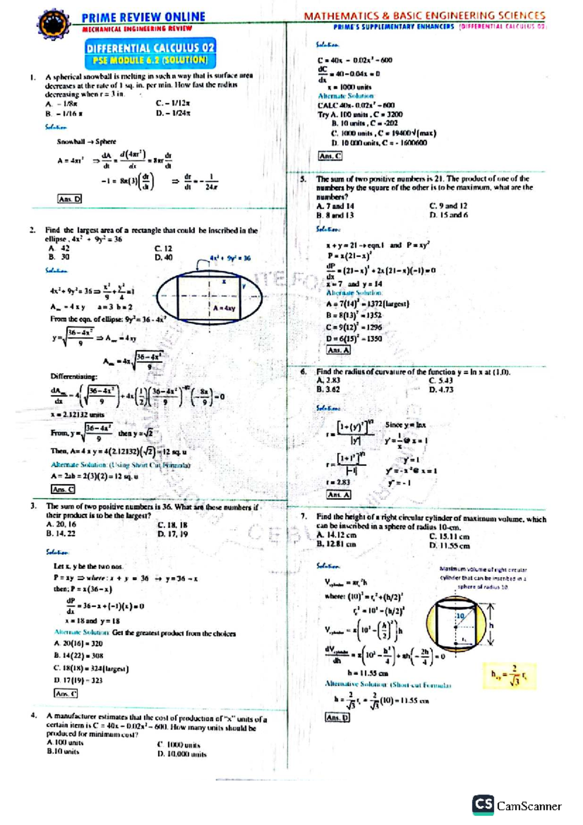 Differential Calculus 02: Solutions for Mechanical Engineering Review - Studocu