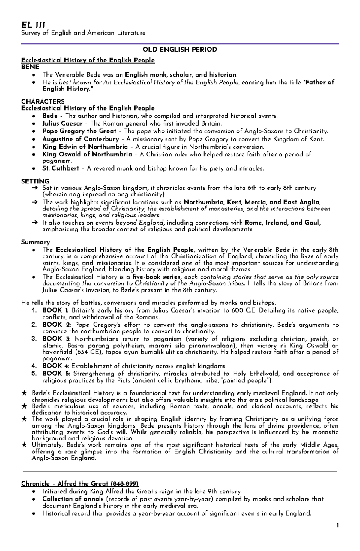 EL 111 - Midterm Reviewer (Rev. 2) - EL 111 Survey of English and ...
