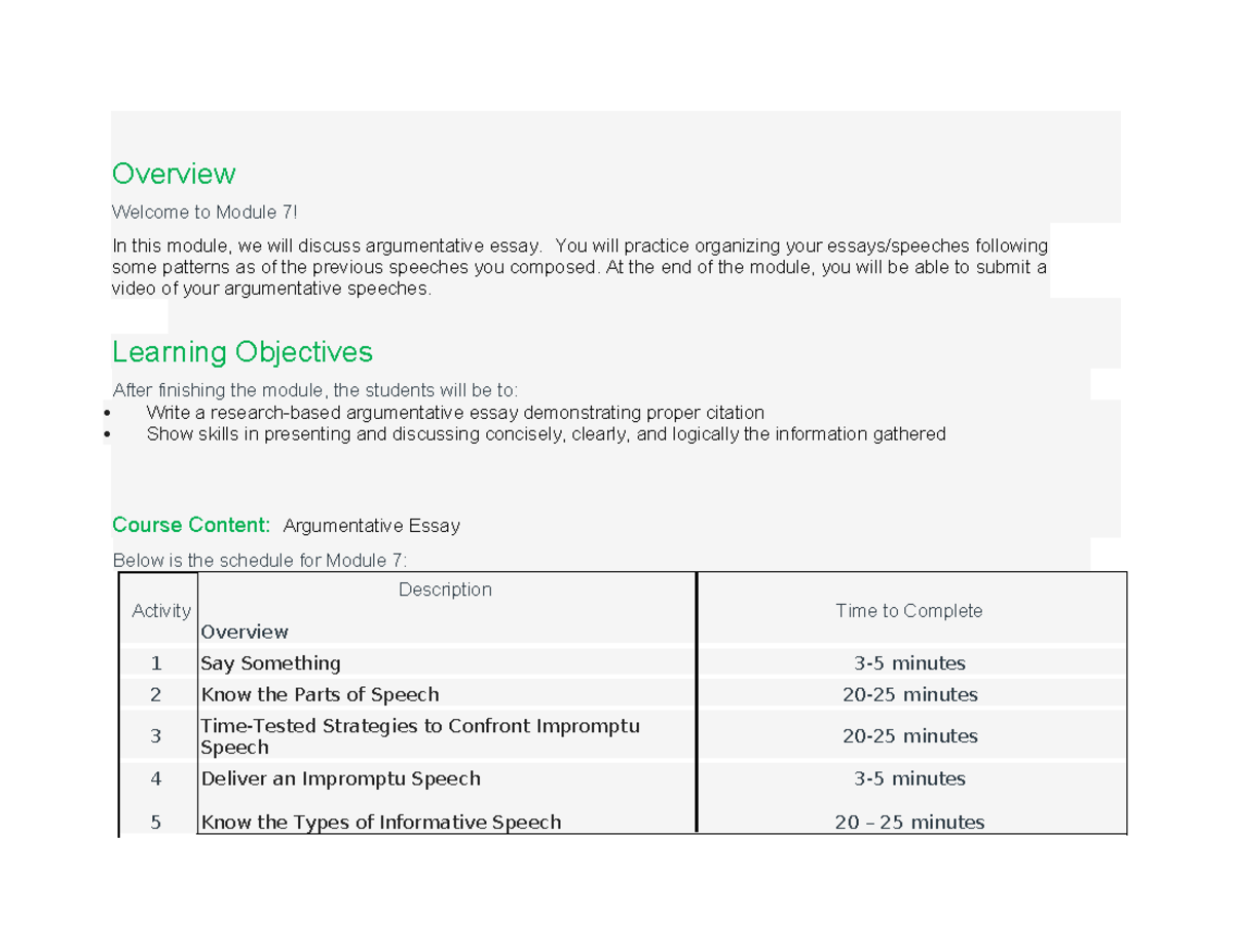 Module 7: Argumentative Essay Overview and Guidelines - Studocu