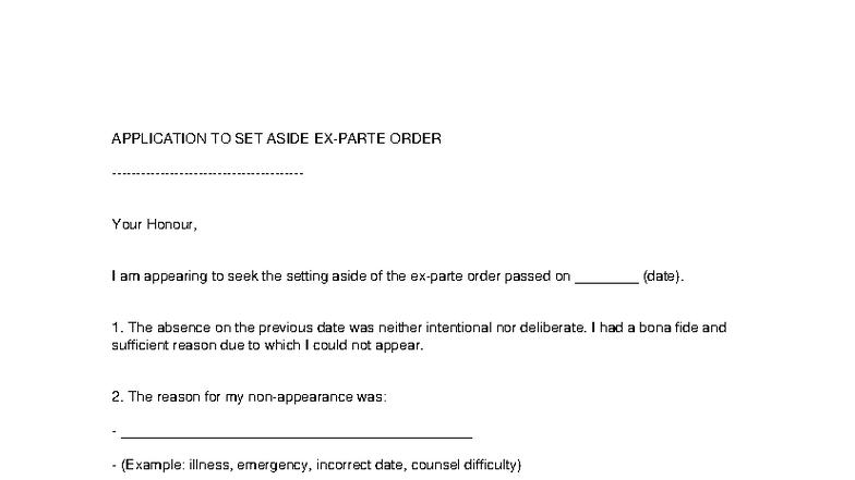 Set Aside Ex Parte Application Notes - Studocu